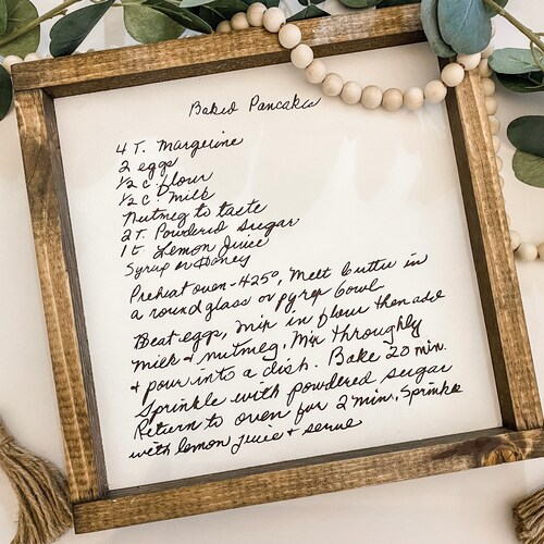 Custom Handwritten Recipe Sign Made From Your Recipe Card - Etsy