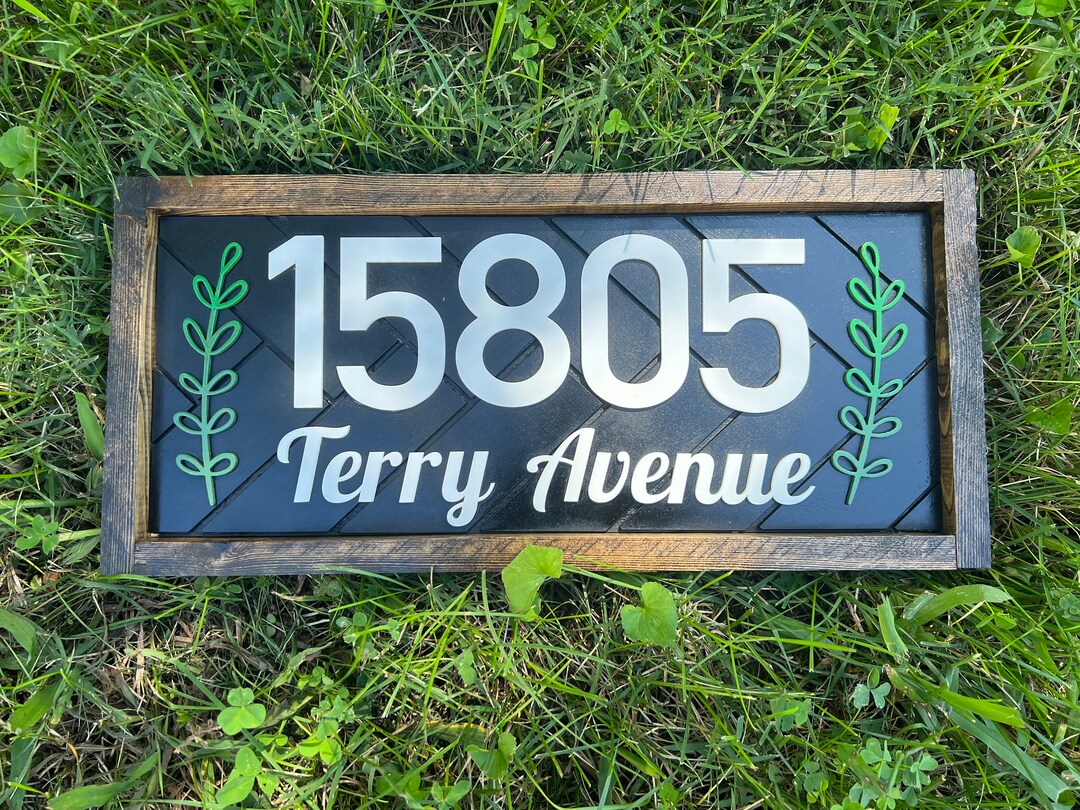 Custom Herringbone Address Sign, House Number Wood Sign With ...