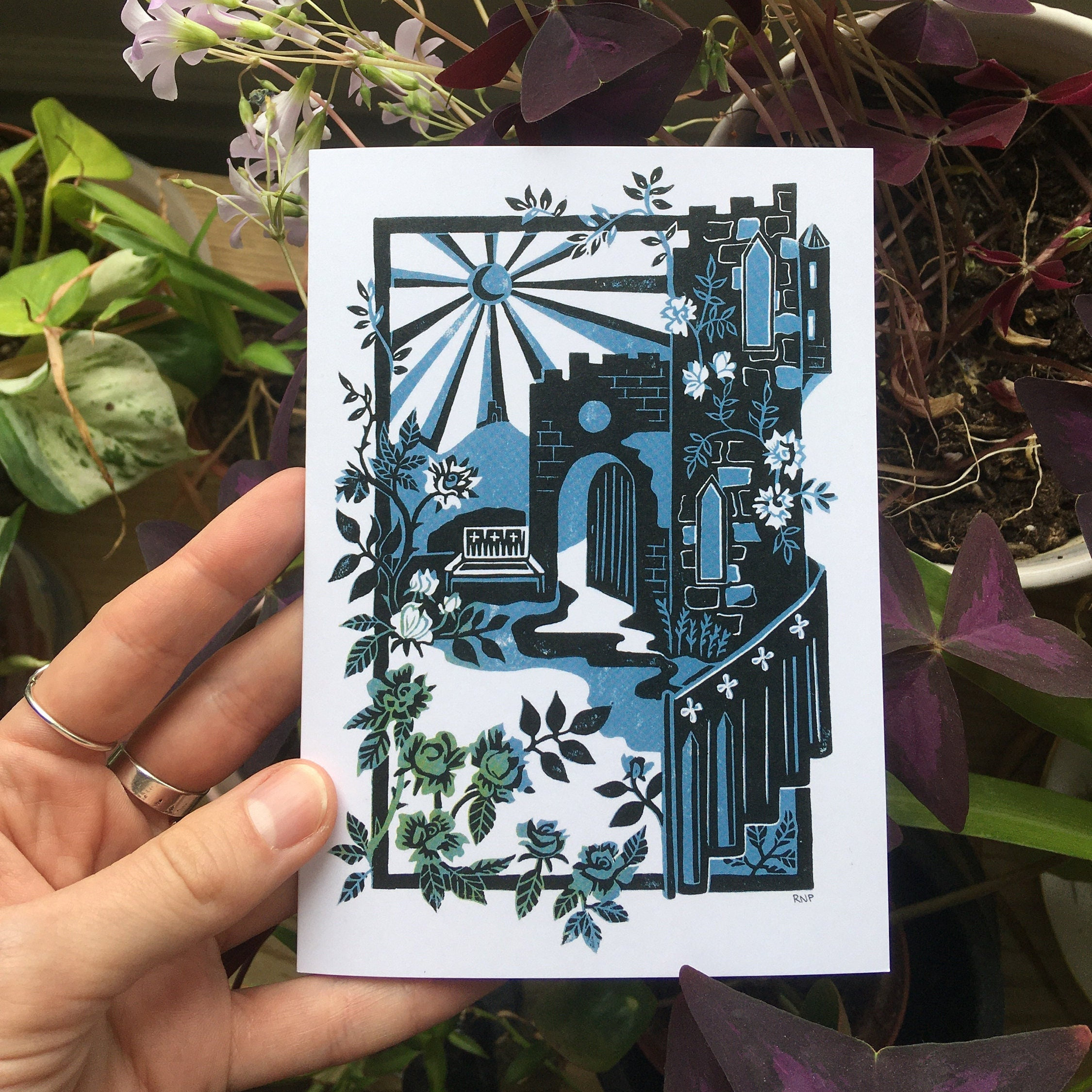 Medieval Garden Linocut Greetings Card - Etsy