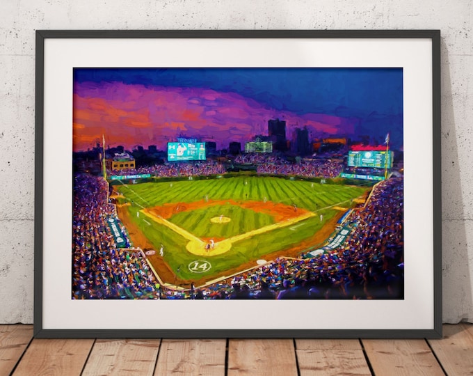 Wrigley Field Print, Baseball Stadium Painting, Chicago Cubs Poster - Etsy