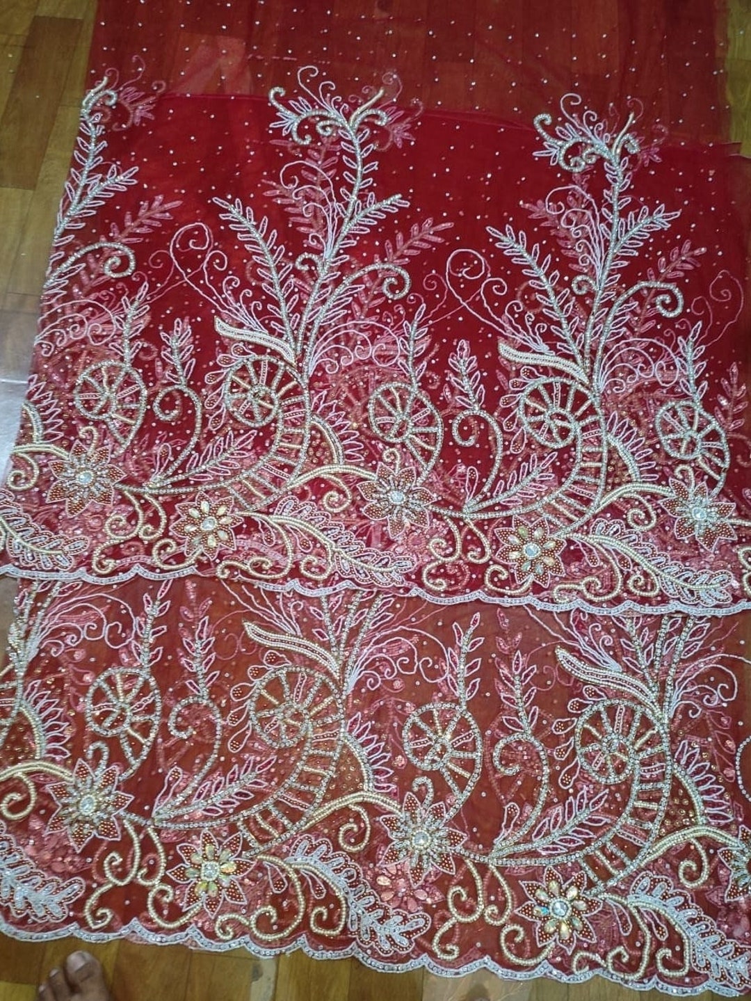 New Hand Beaded India Lace George/india Lace /hand Beaded George ...