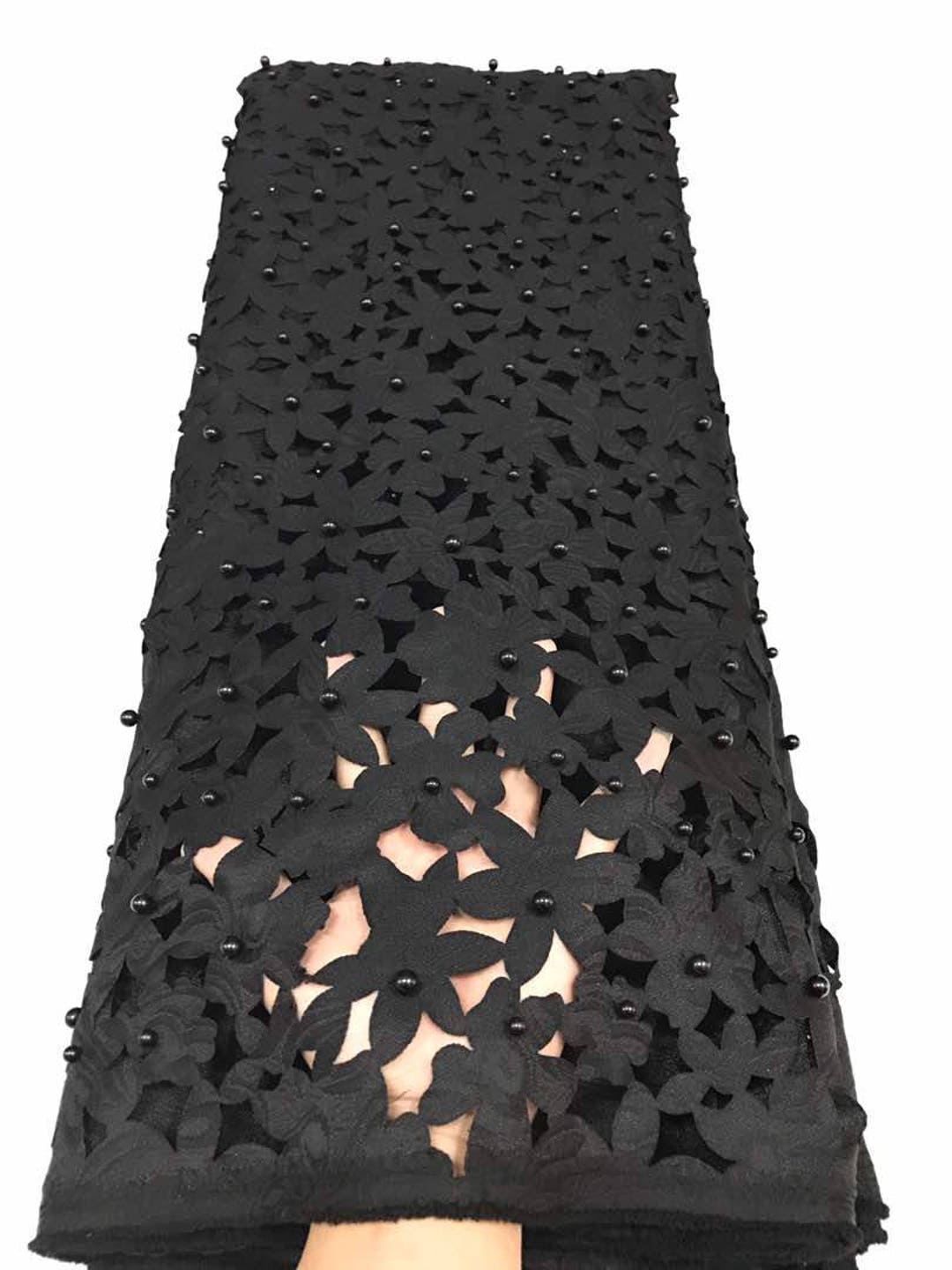 Black Hand Cut Lace/ Beaded Black Lace/wedding Lace/ Nigeria Wedding ...