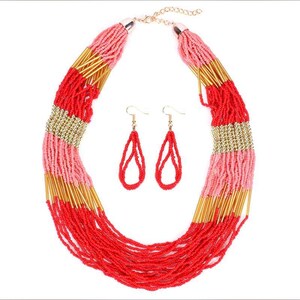 Coral Color Beads With Earing / 2 Set Coral Beads/ African Coral Beads ...
