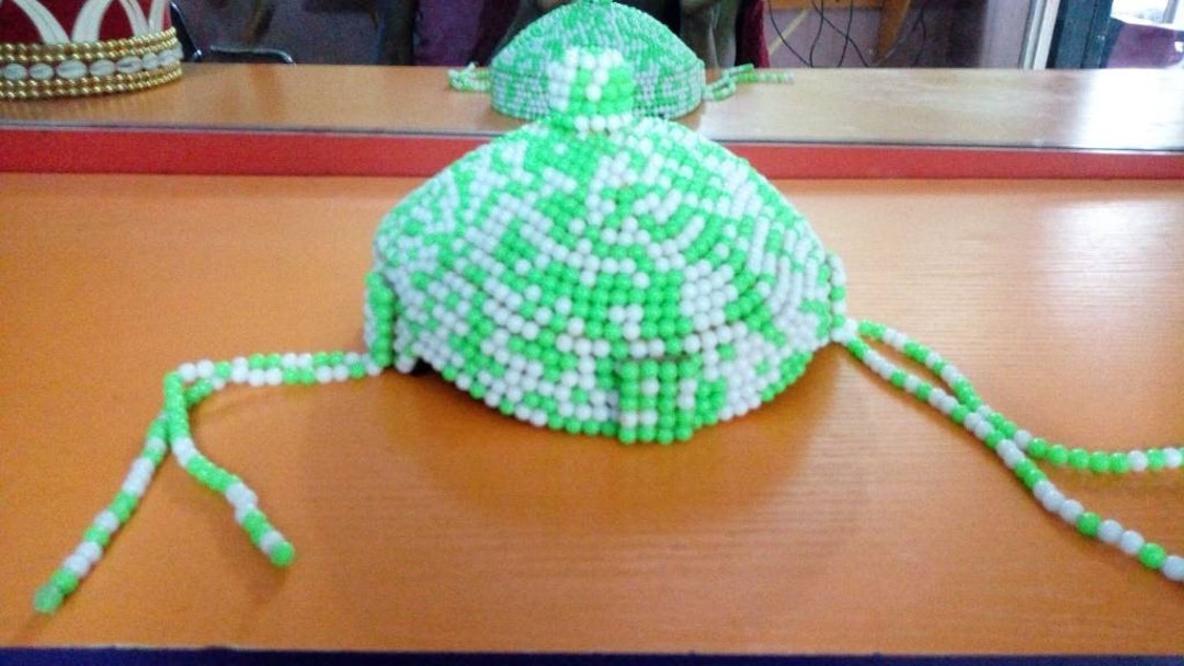 African Men's Beaded Hat, Green & White Chief Hat - Etsy