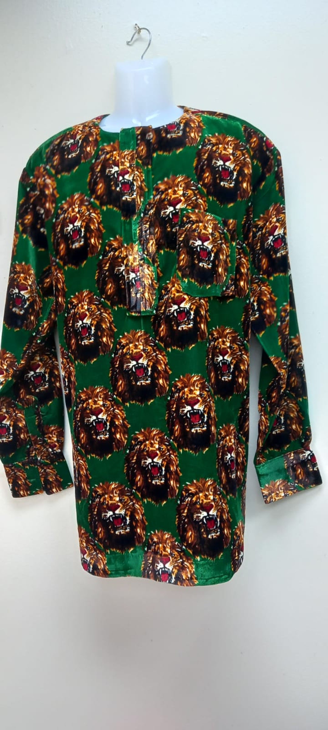 Green Isi Agu Long Sleeve Top - Igbo Traditional Fabric - Etsy