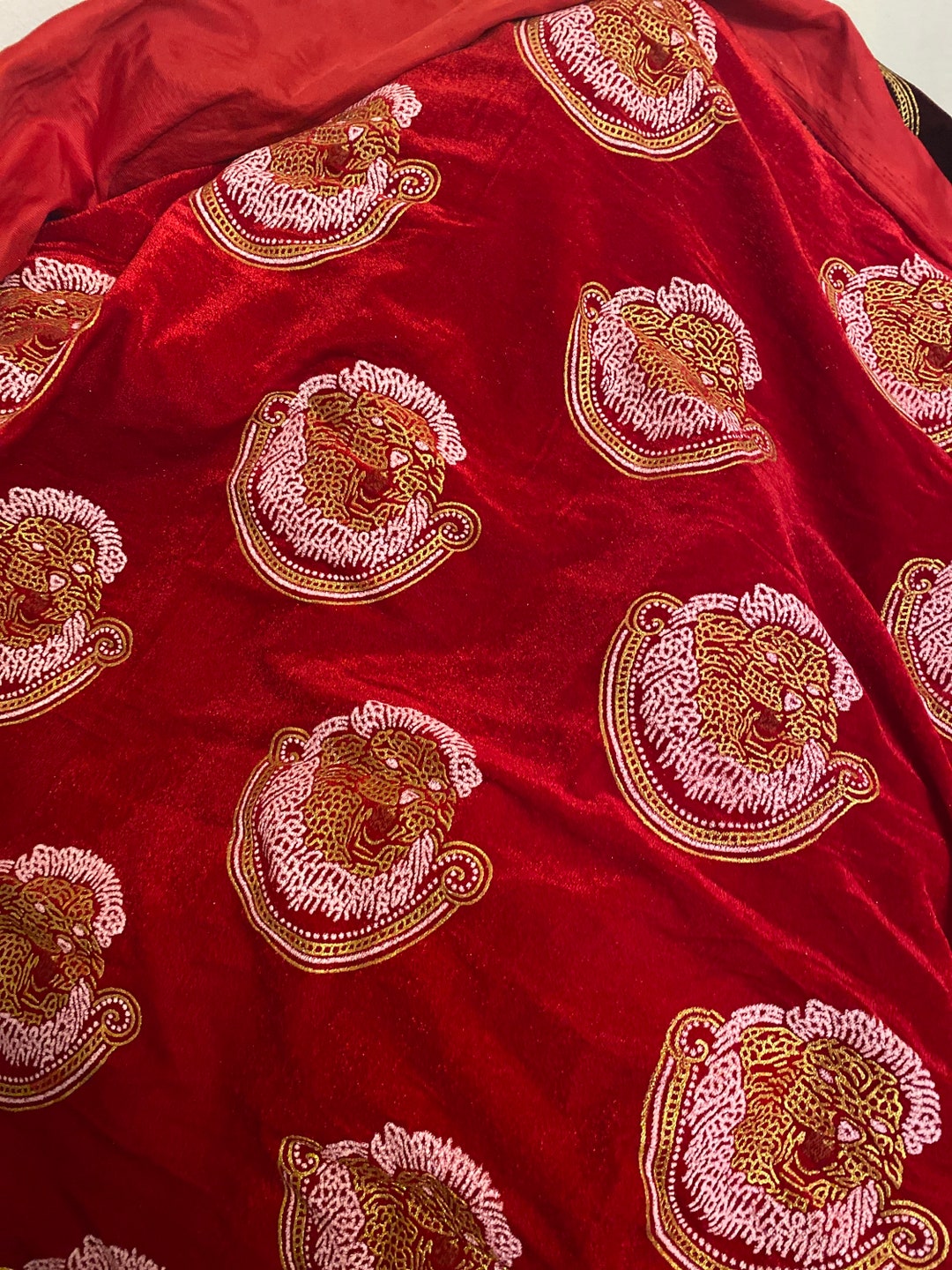 Red Isi Agu Lion Print Velvet Fabric - African Igbo Fabric - Etsy