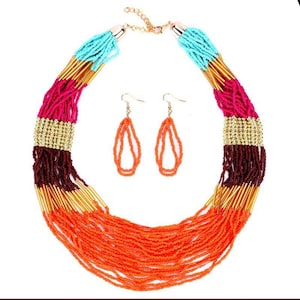 Coral Color Beads With Earing / 2 Set Coral Beads/ African Coral Beads ...