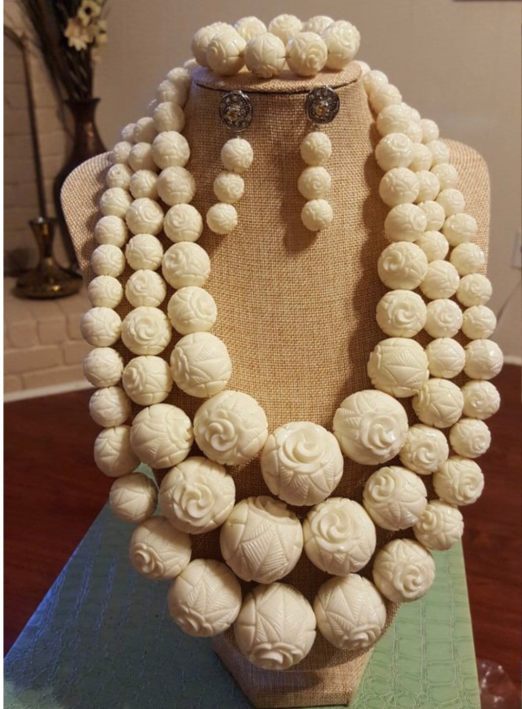 Rose Beaded Jewerly Set Plus a Matching Coral Hat - Etsy