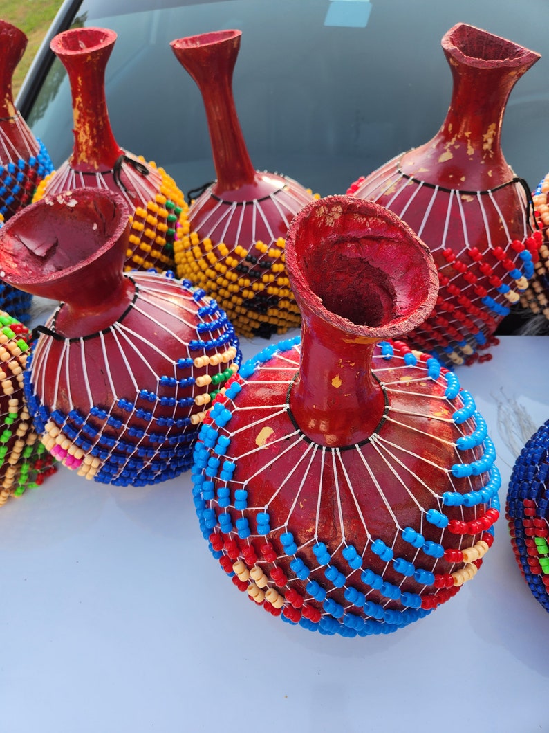 Hand Beaded Gourd Shaker - Large Icharka, African Musical Instrument ...