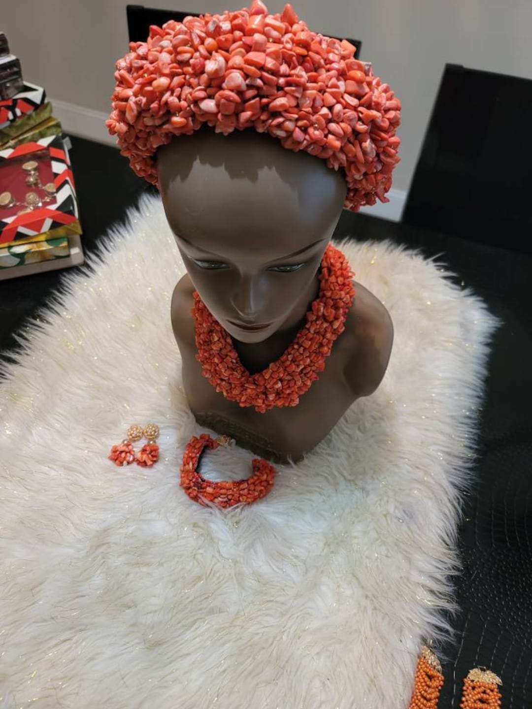 New Original Sea Bamboo Coral Set/coral Head Band & Necklace Set/bridal ...