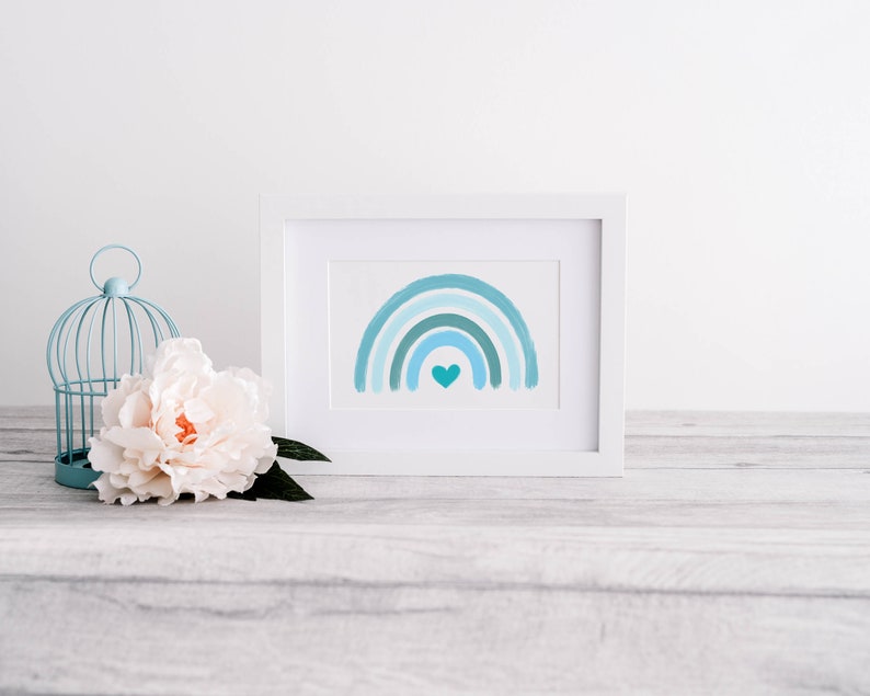 Blue Rainbow Art Pastel Rainbow Print Digital Painting Brush Stroke ...