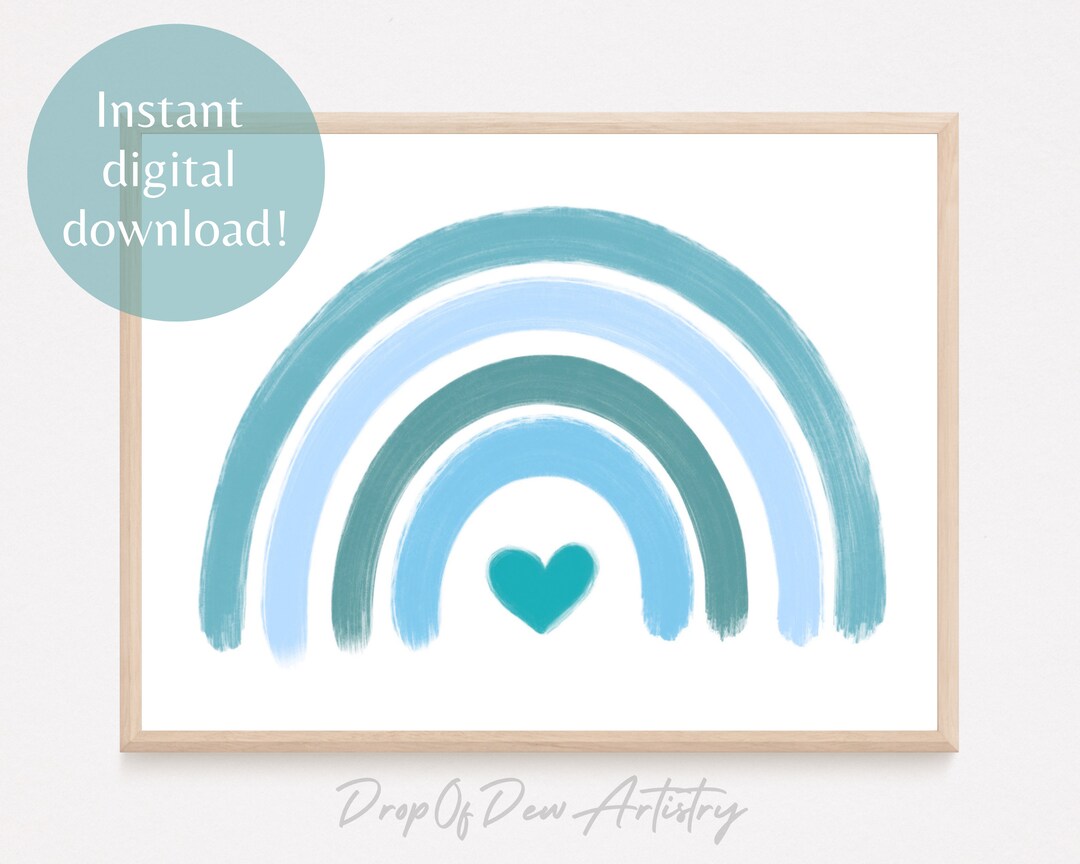 Blue Rainbow Art Pastel Rainbow Print Digital Painting Brush Stroke ...