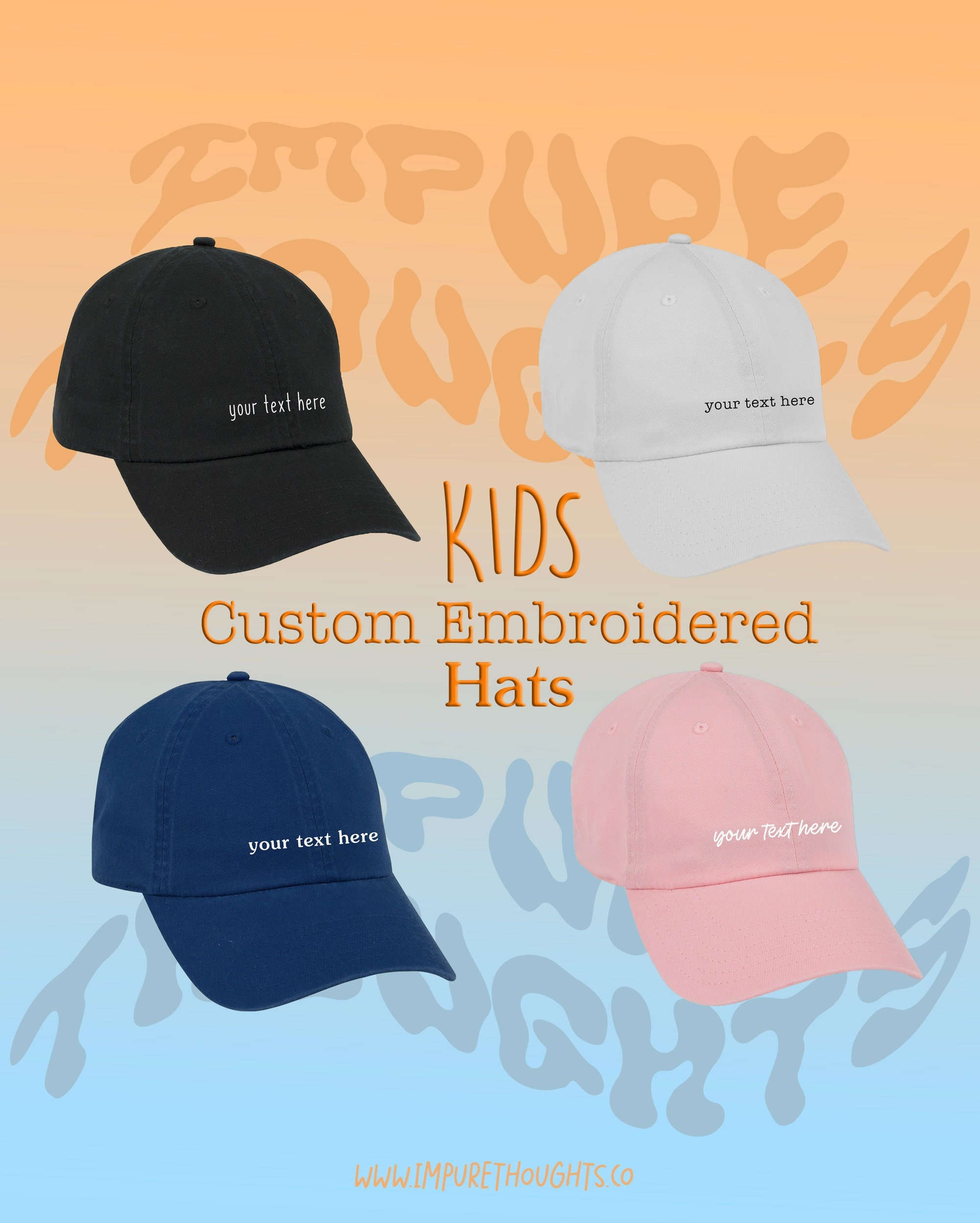 Youth KIDS Custom Dad Hat Embroidered Child Baseball Cap Custom Strap ...