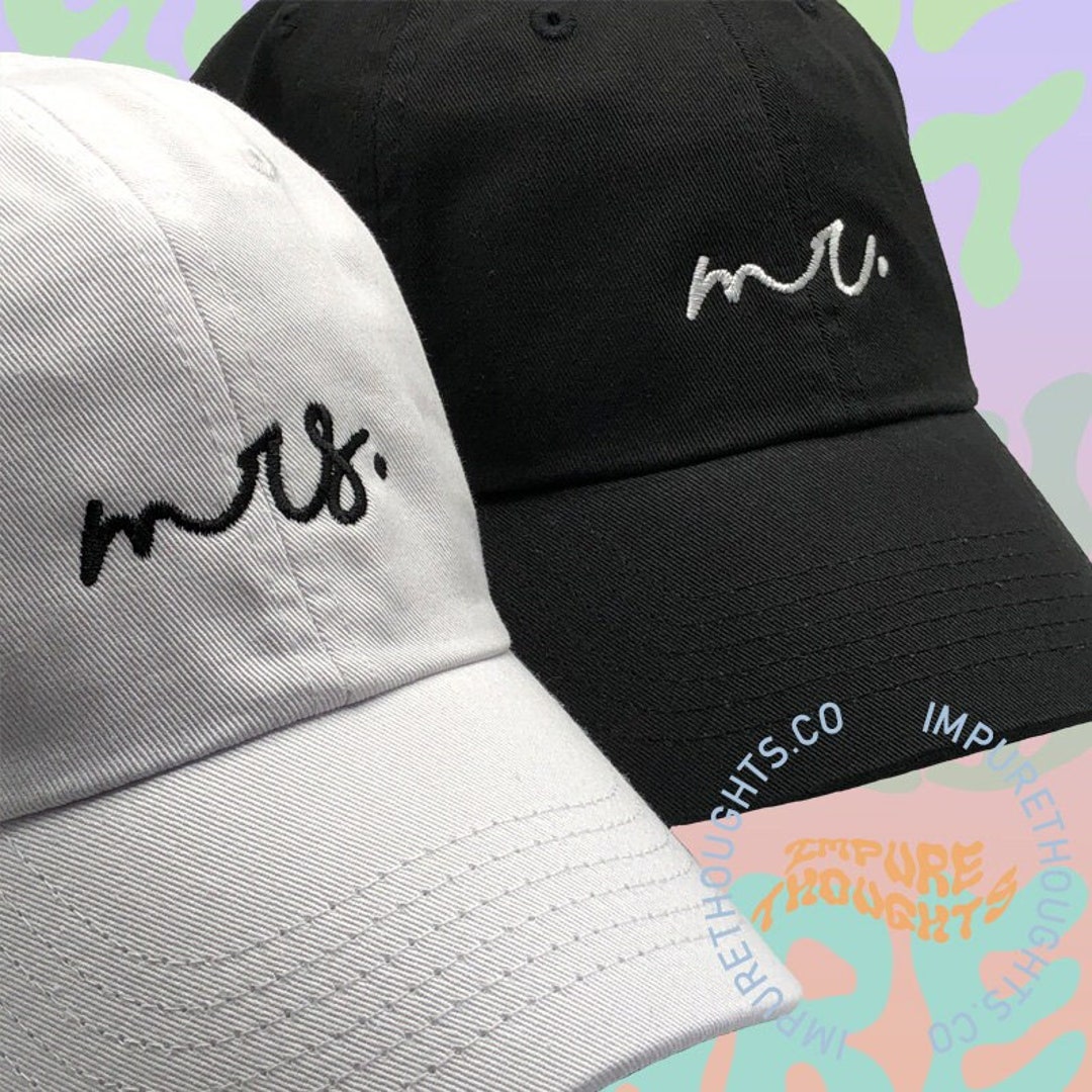 SET OF 2 Mrs. + Mr. Hats Embroidered Black Baseball Cap Low Profile ...