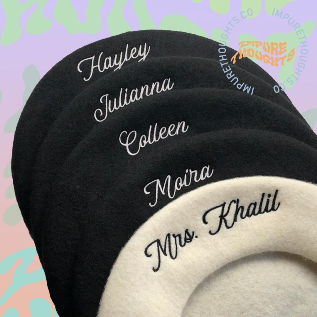 Custom Embroidered Beret Personalize Black White Red Pink Custom Knit ...