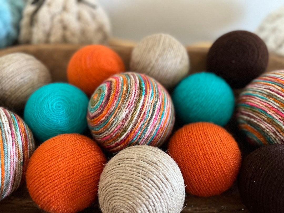 Decorative Yarn Balls Fall Decor Fall Table Decor Teal Decor Dough Bowl ...