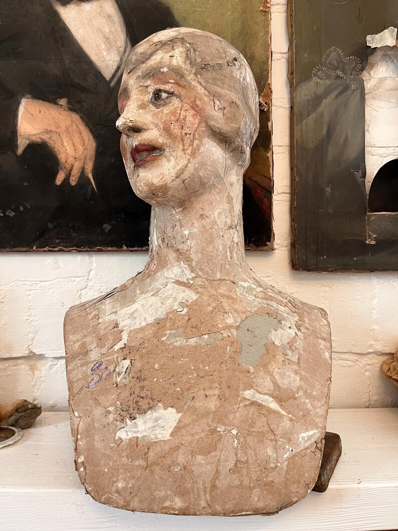 Antique 1920s Paper Mache Mannequin Bust Head Glass Eyes Free Shipping ...