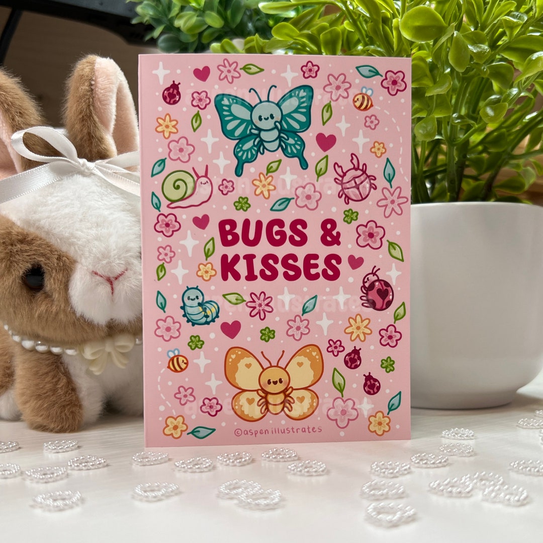 Bugs & Kisses Mini Greeting Card Kawaii Valentines Day Card, Cute Love ...