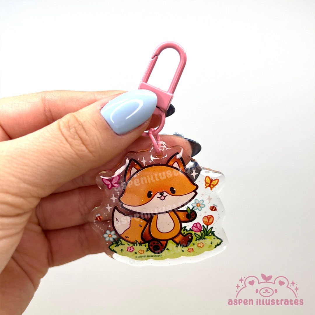 Cute Spring Fox Glitter Keychain, Kawaii Fox Friend in Nature - Etsy