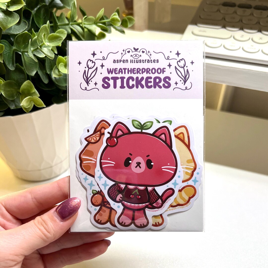 Sour Cats Weatherproof Sticker Set - Kawaii Waterproof Grumpy Fruit ...