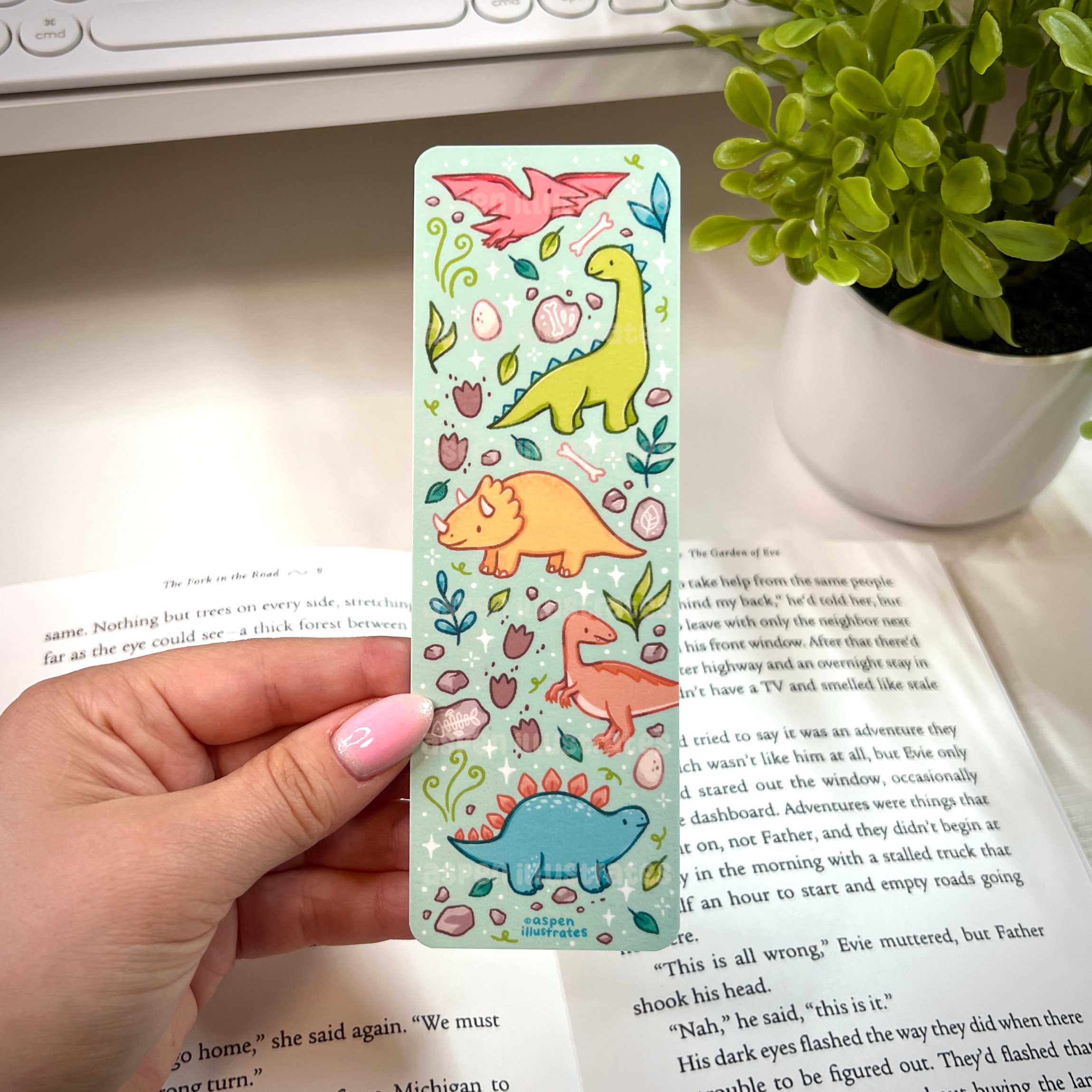 Cute Dinosaur Bookmark Kawaii Bookmark, Dino, Fossil Bookmark, Reader ...