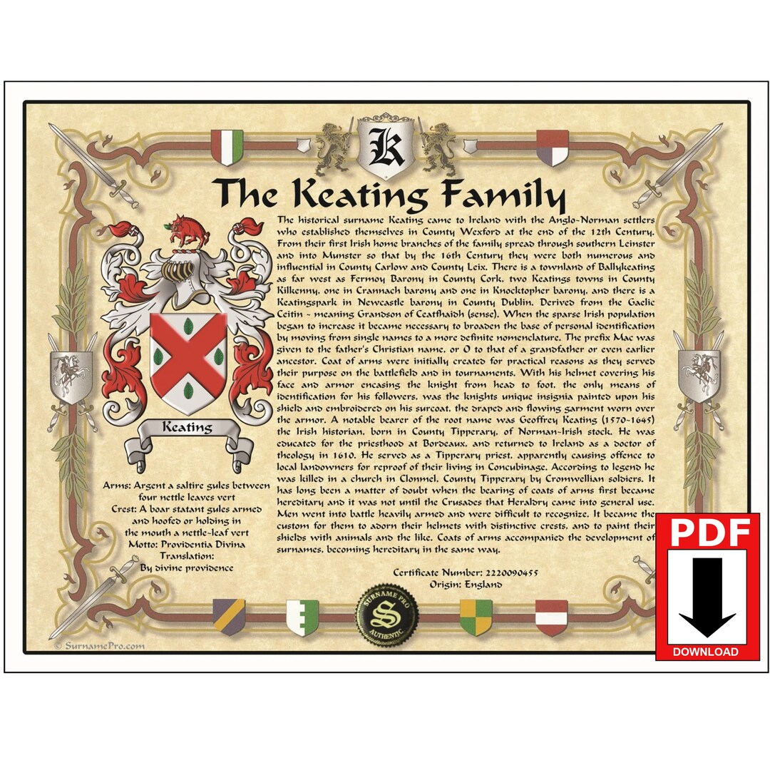 Family Crest Coat of Arms Name Origin Print at Home Digital Download ...