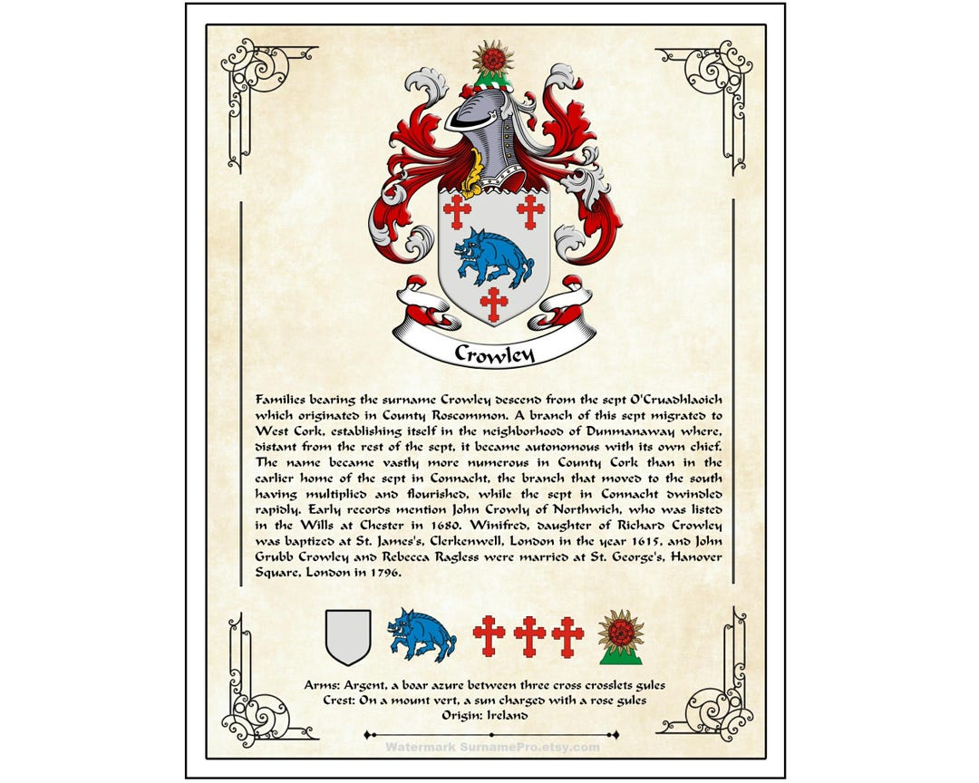 Custom Made Surname Coat of Arms With Crest, Origin, and History ...