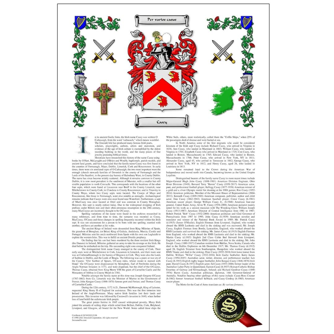 Coat of Arms Print: Family Crest & Surname History - Etsy