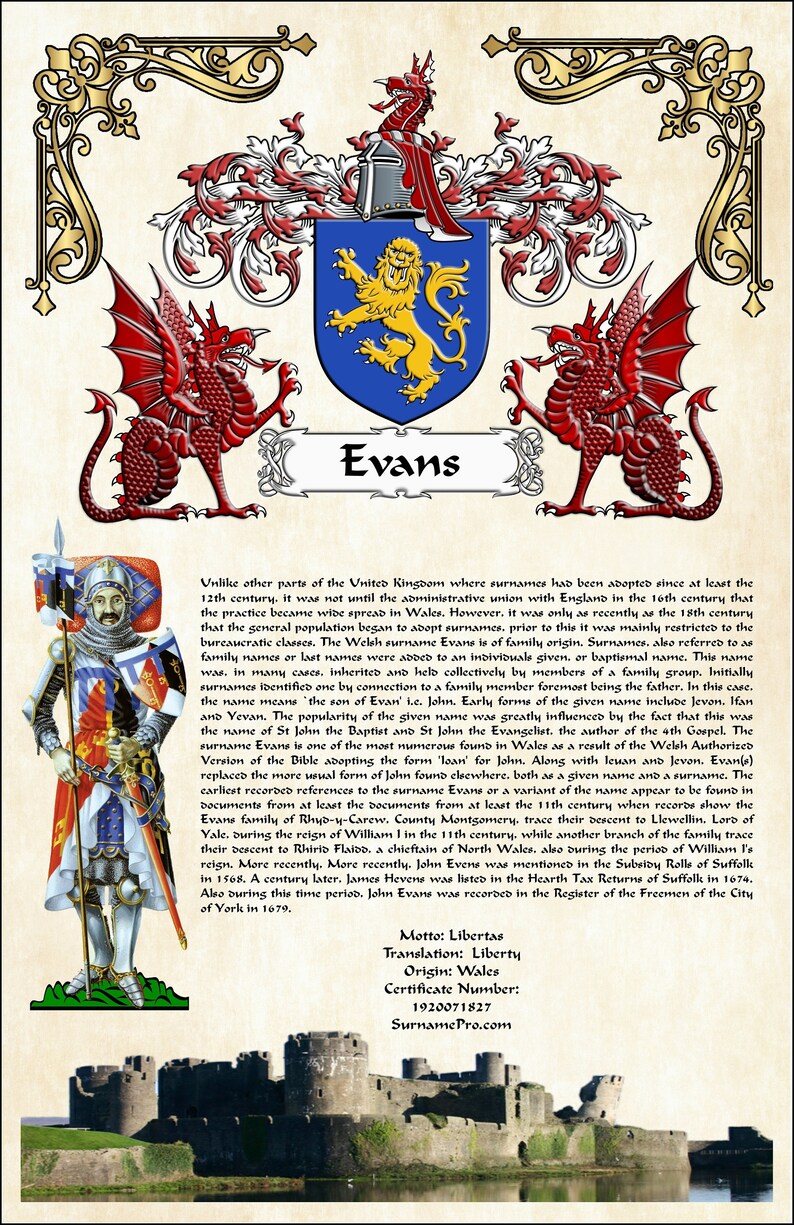 King Arthur Welsh style family crest coat of arms each print | Etsy