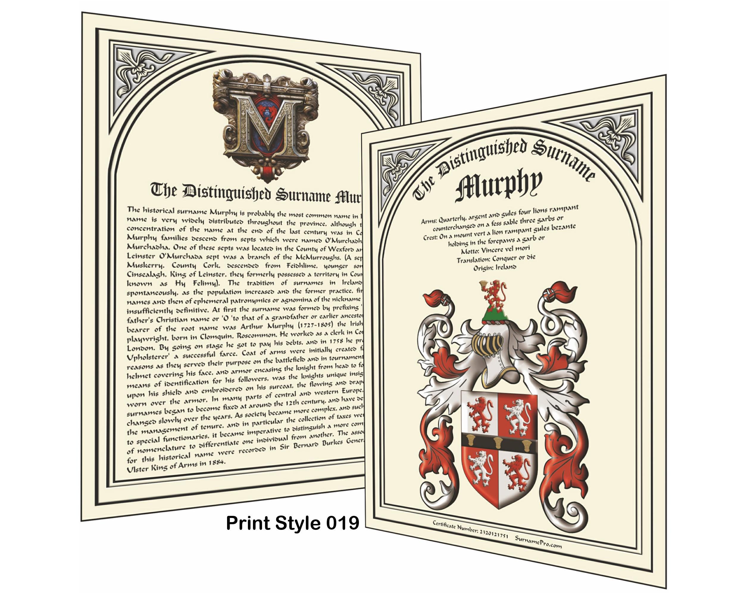 Surname History Print With Coat of Arms & Family Crest (8.5x11) - Etsy