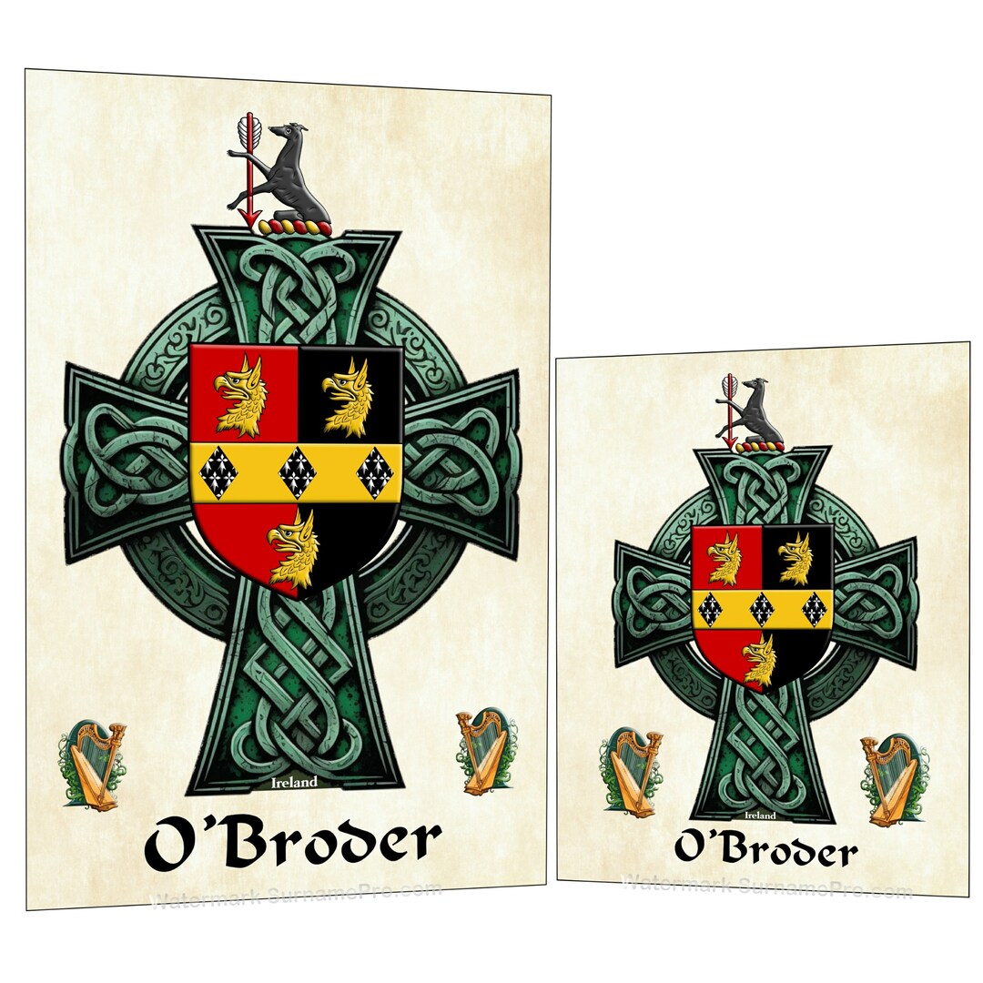 Irish Surname Coat of Arms and Family Crest With a Celtic Cross ...