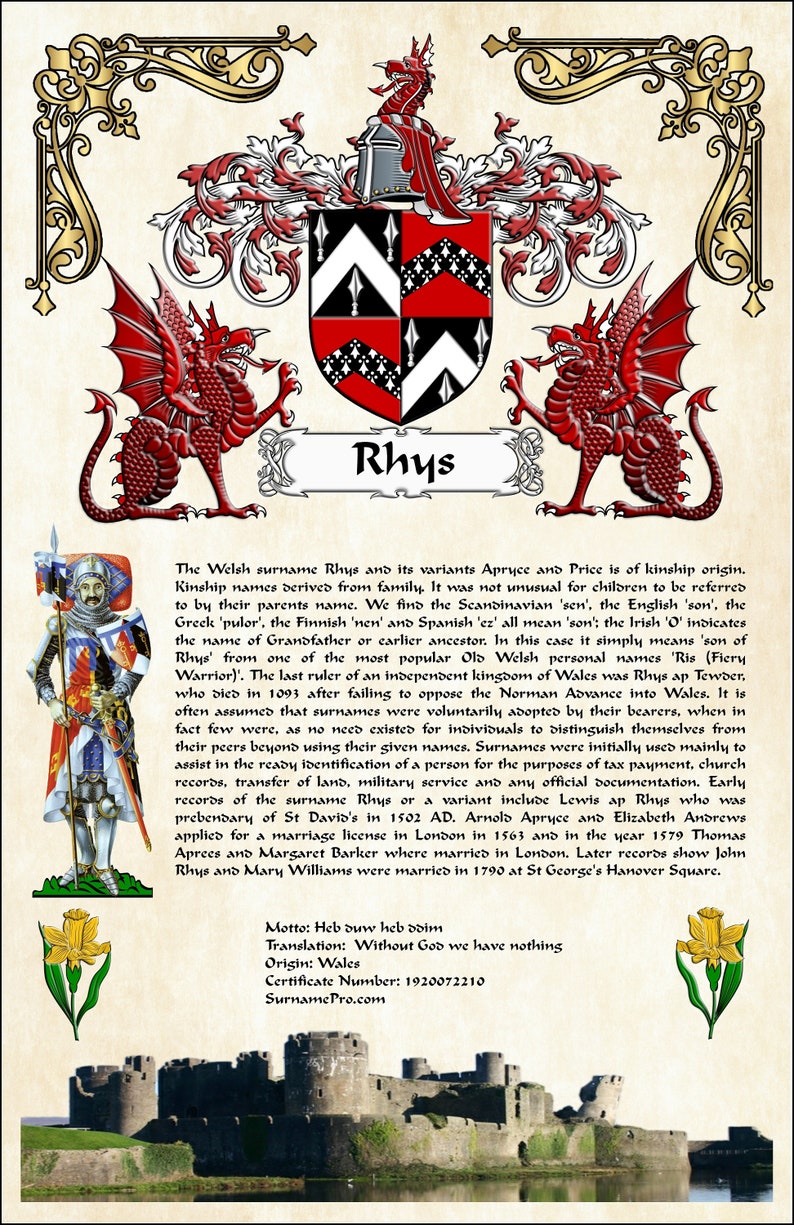 King Arthur Welsh style family crest coat of arms each print | Etsy