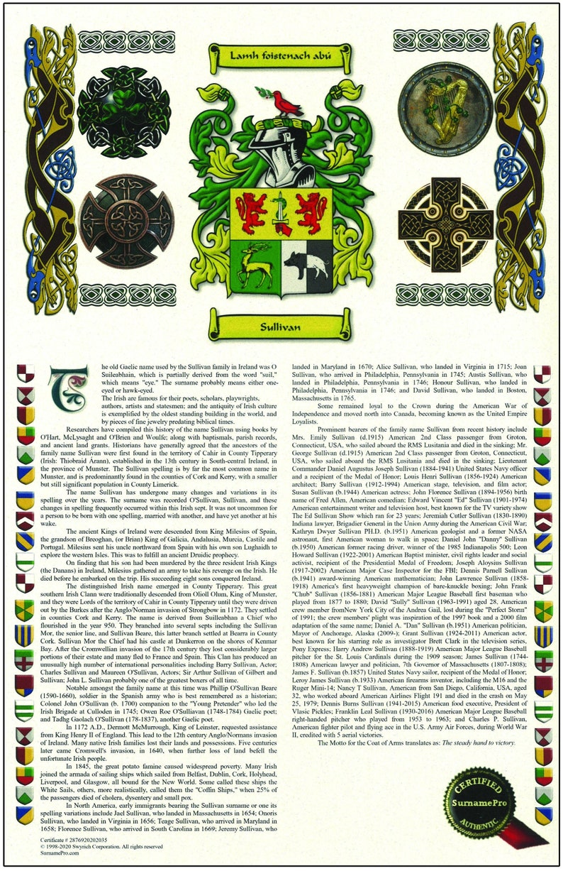 Irish Surname History and Family Crest Coat of Arms | Etsy