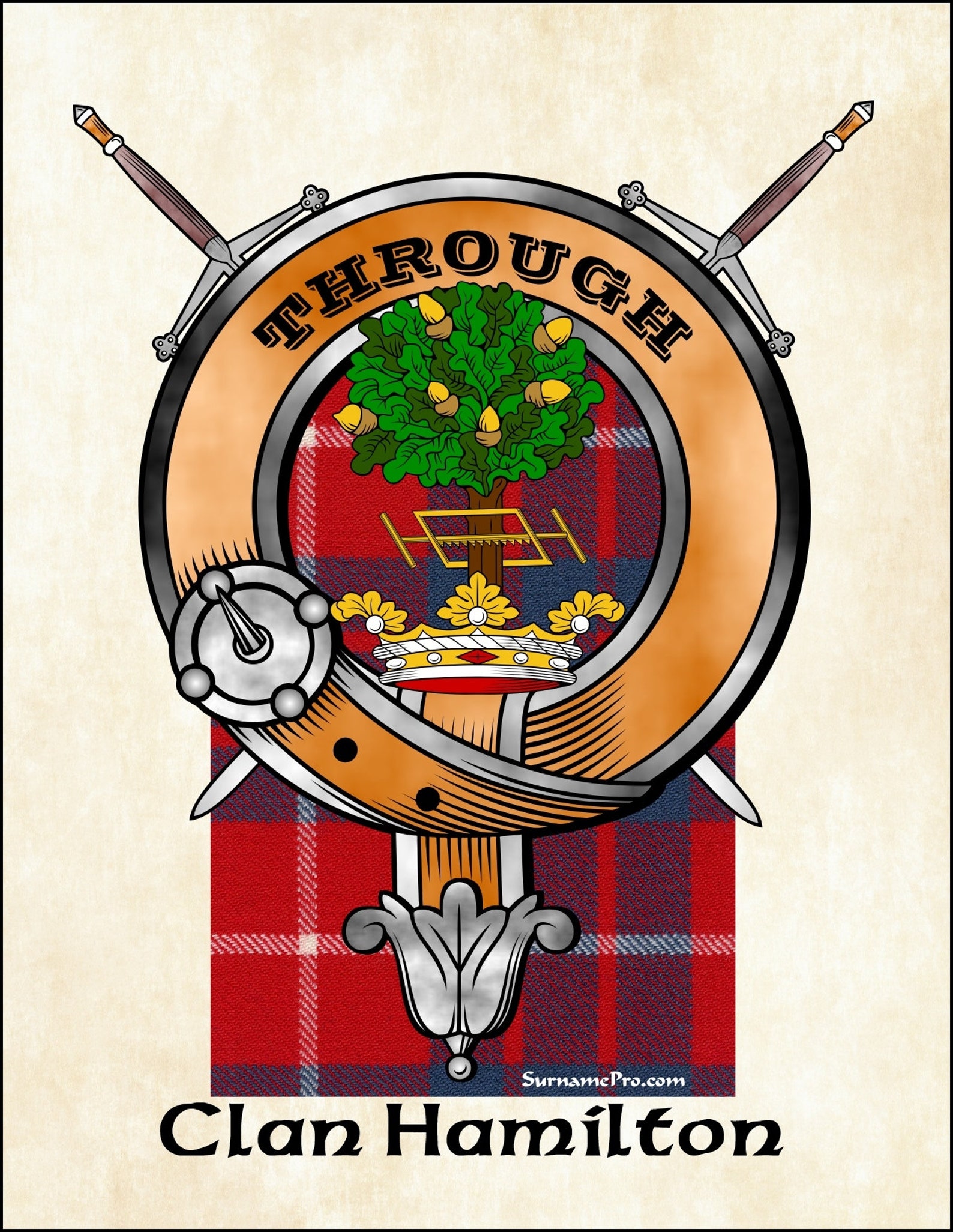 Framed Scottish Clan Badge With Tartan. Tartans Are Scanned From Cloth ...