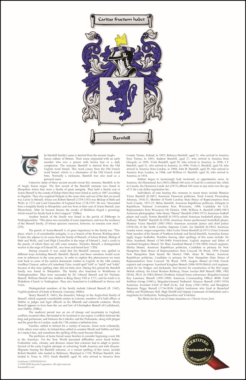 Prestige Coat of Arms Family Crest and Surname History With | Etsy