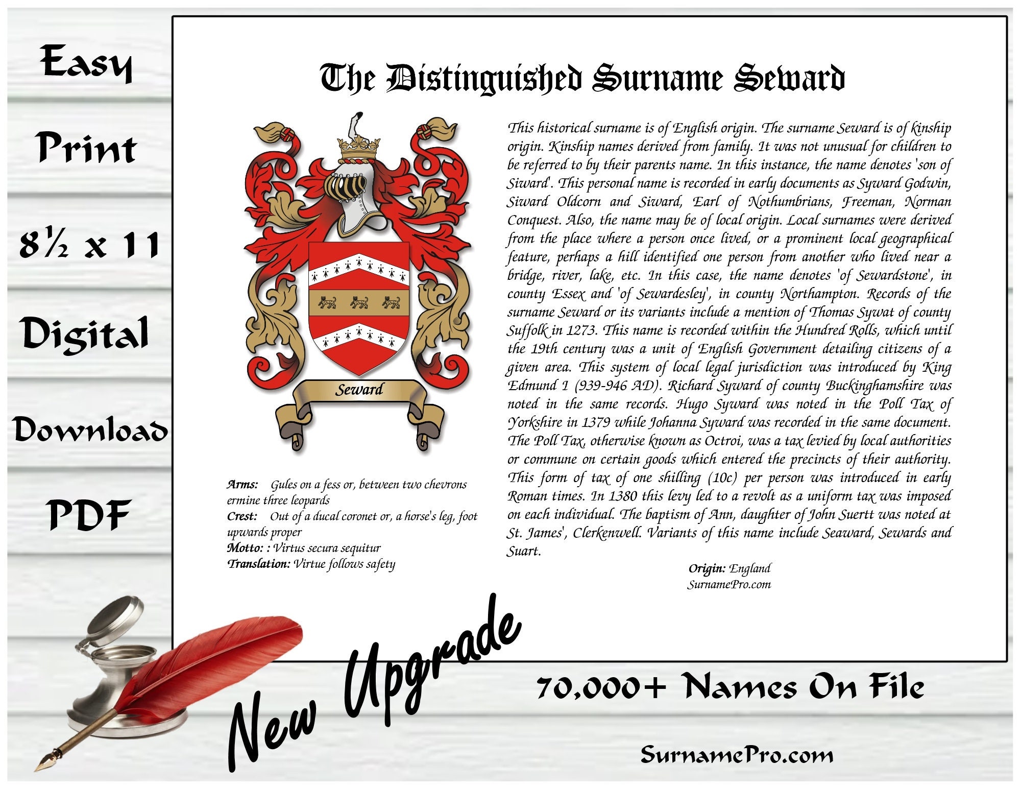 Digital Download Family Name Crest and Surname History - Etsy