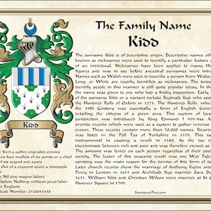 Surname History & Coat of Arms Print: Personalized Family Name Gift (8 ...