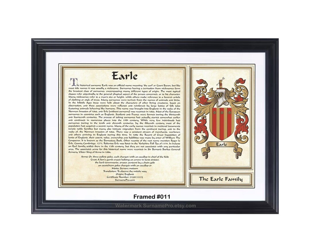 Framed Family Crest & Surname History: Coat of Arms Art - Etsy