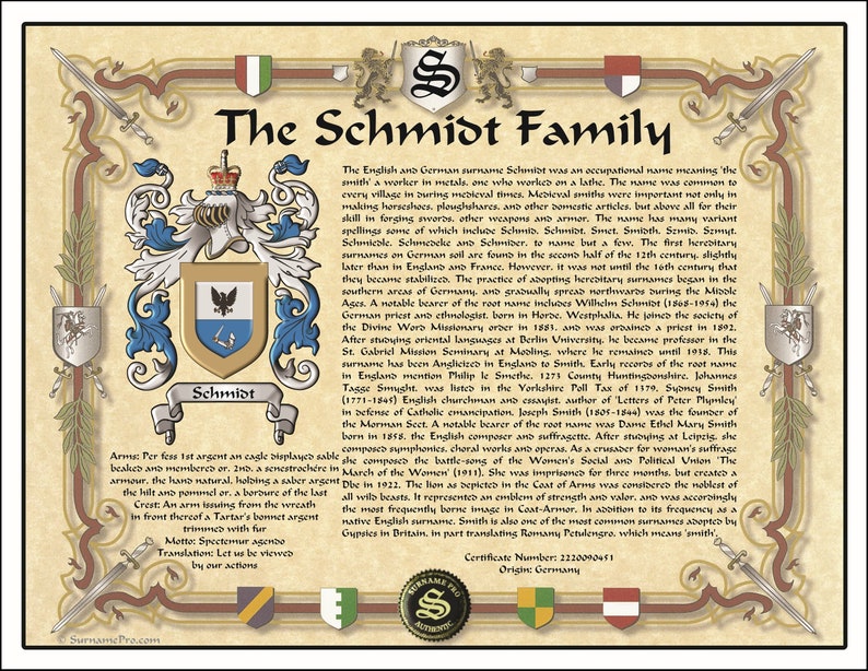 Family Crest Coat of Arms Print: Surname Origin (PDF Digital Download ...