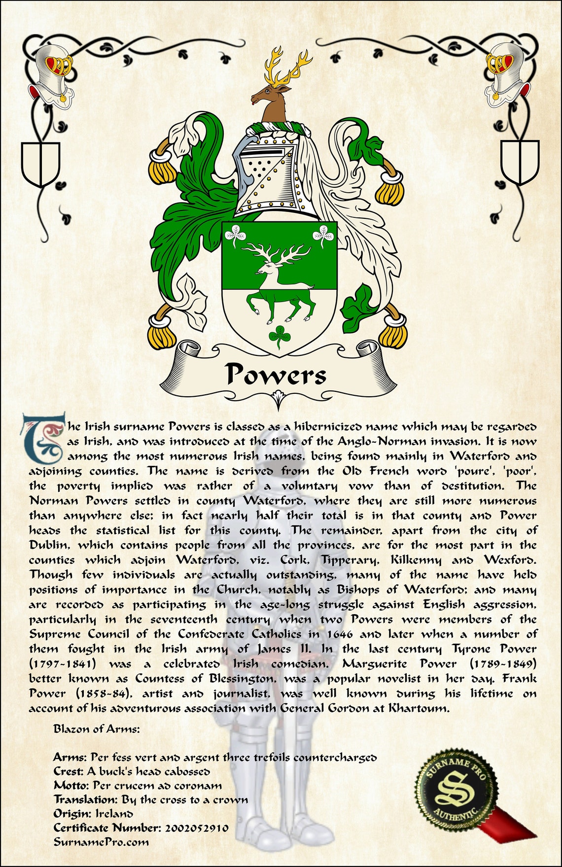 Custom Personalized Coat of Arms With Crest and Last Name Origin ...