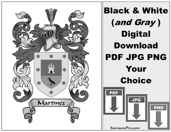 Black and White grayscale Family Crest Coat of Arms PDF - Etsy