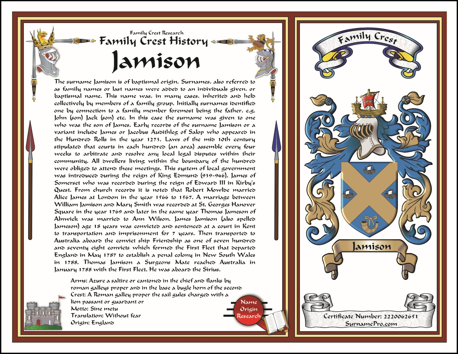 Surname Origin & Family Crest History (digital Download) - Etsy
