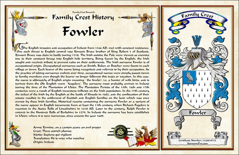 Custom Family Crest Coat of Arms Print: Surname History (11x17) - Etsy