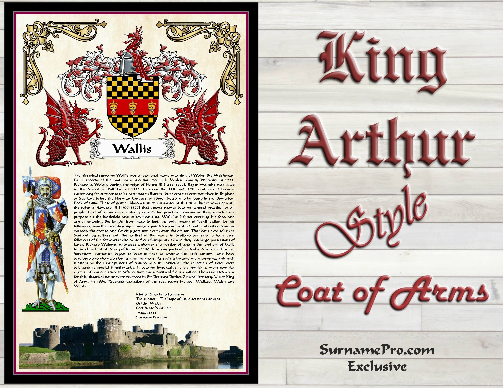King Arthur Welsh style family crest coat of arms each print | Etsy