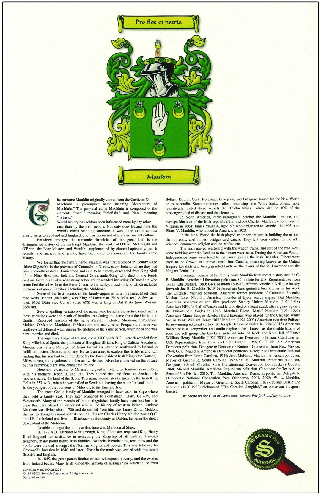 Prestige Coat of Arms Family Crest and Surname History With - Etsy