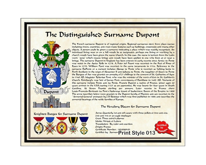 Surname History Print With Coat of Arms & Family Crest (8.5x11) - Etsy