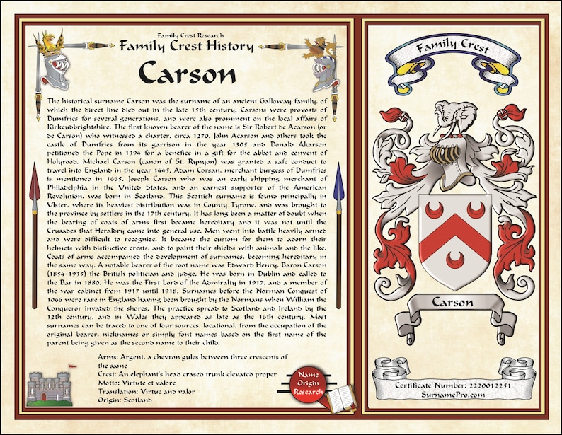 Family Crest Coat of Arms Print: Surname History (8.5x11) - Etsy