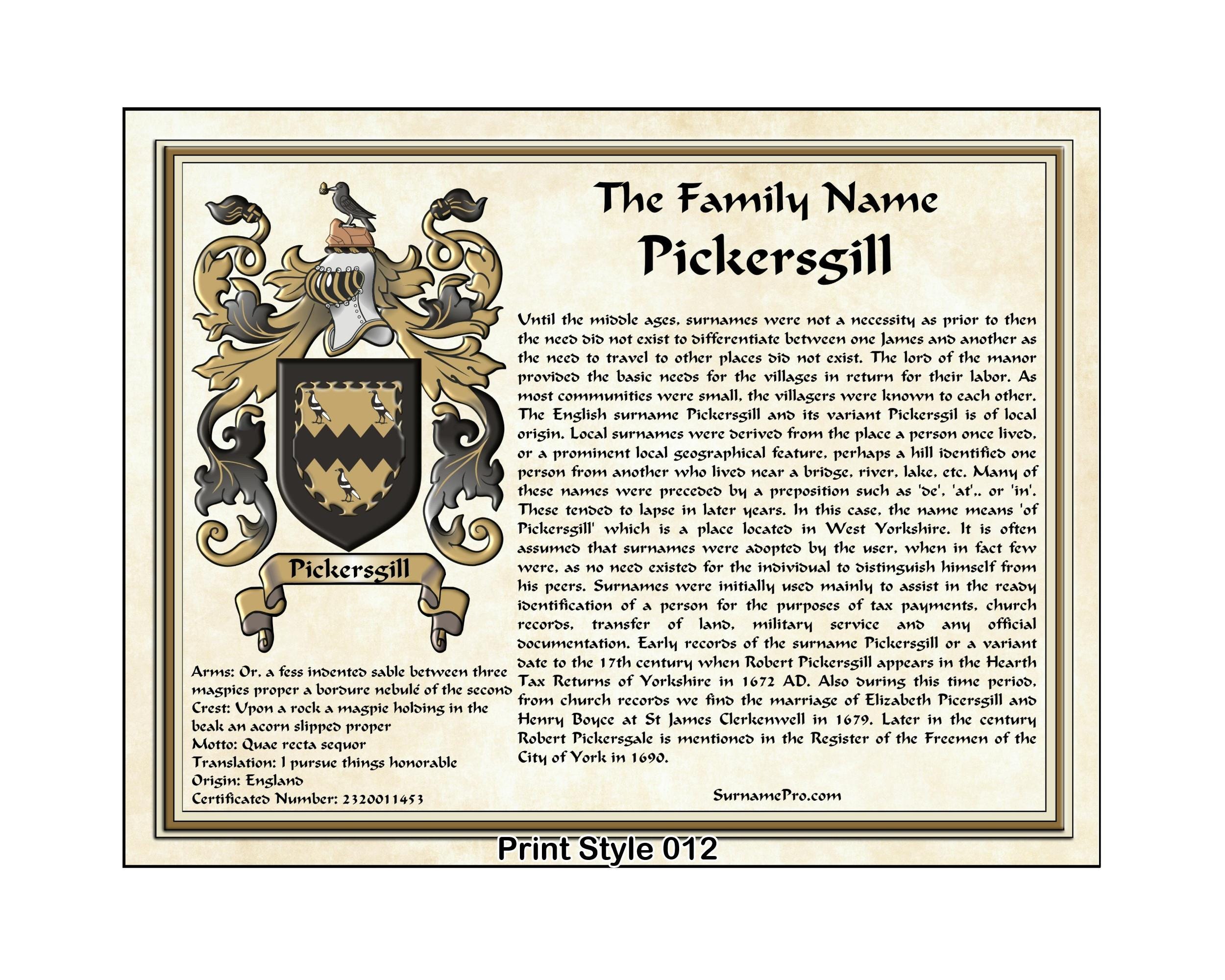 Surname History Print With Coat of Arms & Family Crest (8.5x11) - Etsy