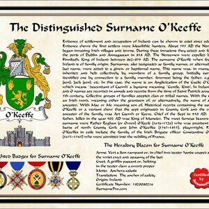 8-1/2X11 Family Crest Coat of Arms Surname History Heraldry Description ...