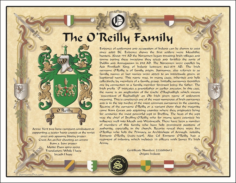 Family Crest Coat of Arms Print: Surname Origin (PDF Digital Download ...
